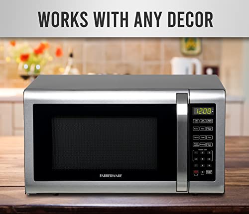 Farberware Countertop Microwave 1100 Watts, 1.6 cu ft - Microwave Oven With LED Lighting and Child Lock - Perfect for Apartments and Dorms - Easy Clean Brushed Stainless Steel