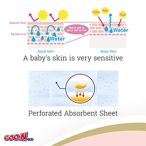 GOO.N Plus+ Diapers XL Size (up to 44 lb) Unisex 42 Count Japanese Tape Straps Sensitive Skin, Made in Japan