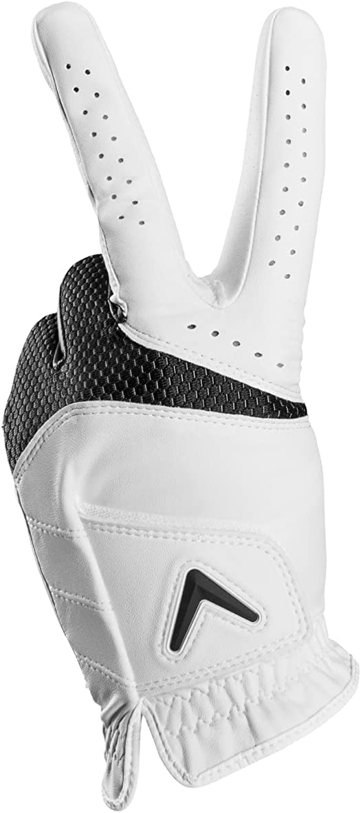 Callaway Golf Women's Weather Spann Premium Synthetic Golf Glove (White, 2-Pack, Large, New Model , Standard, Worn on Left Hand)