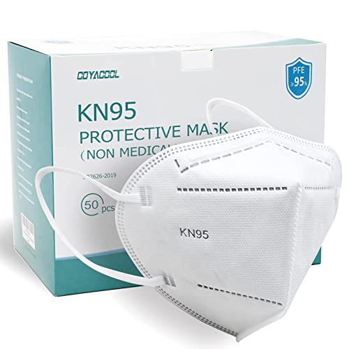 COYACOOL KN95 Mask 50Pcs Face Mask, Individually Packaged 5-Ply Breathable & Comfortable Safety Disposable Face Masks, Filter EfficiencyâĽ95% Protection Against PM2.5,Dust Cup Dust Mask, White