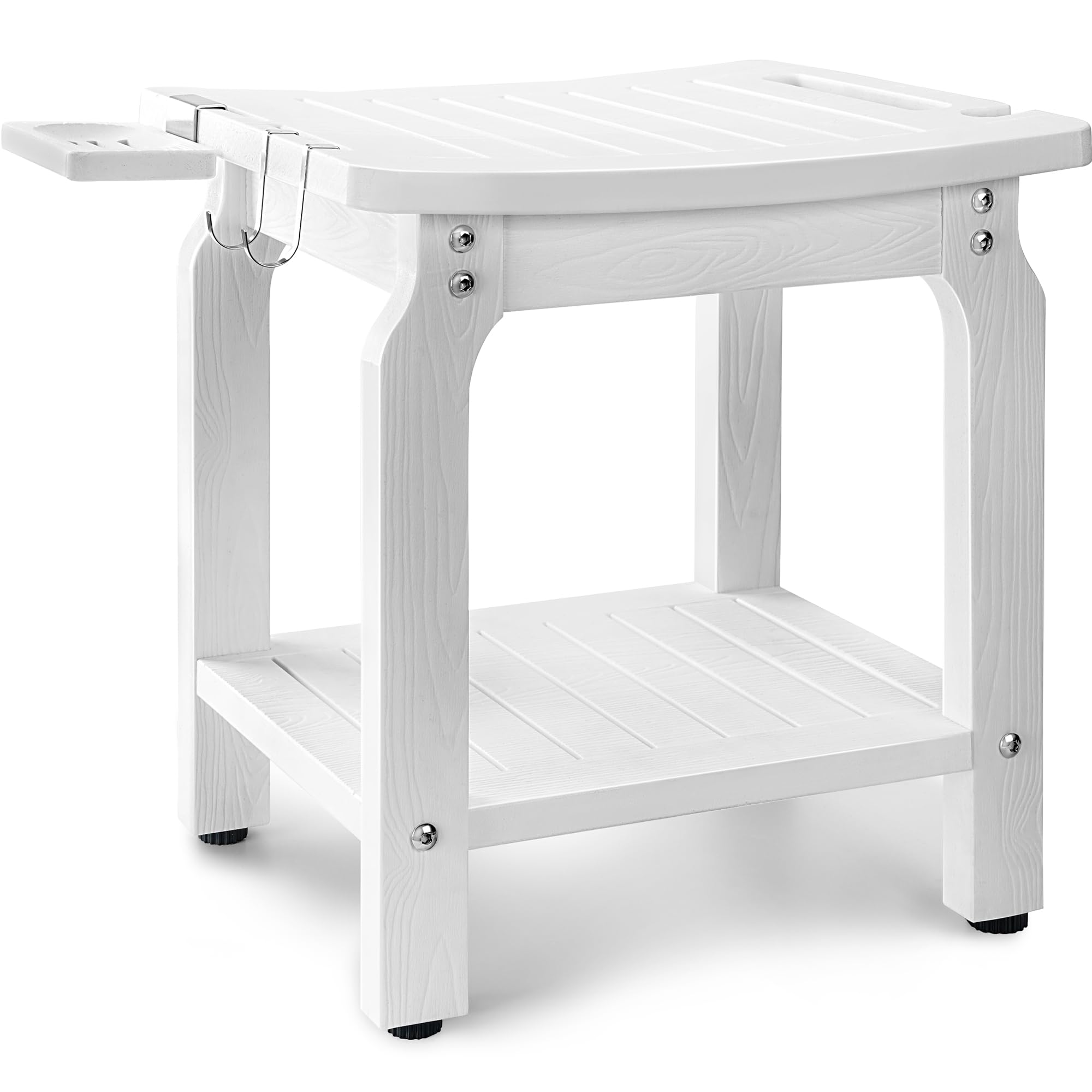 ETECHMART HIPS Shower Bench Seat, Shower Stool for Inside Shower, Bathroom Bench with Storage for Shaving Legs, Waterproof Bath Chair(White)