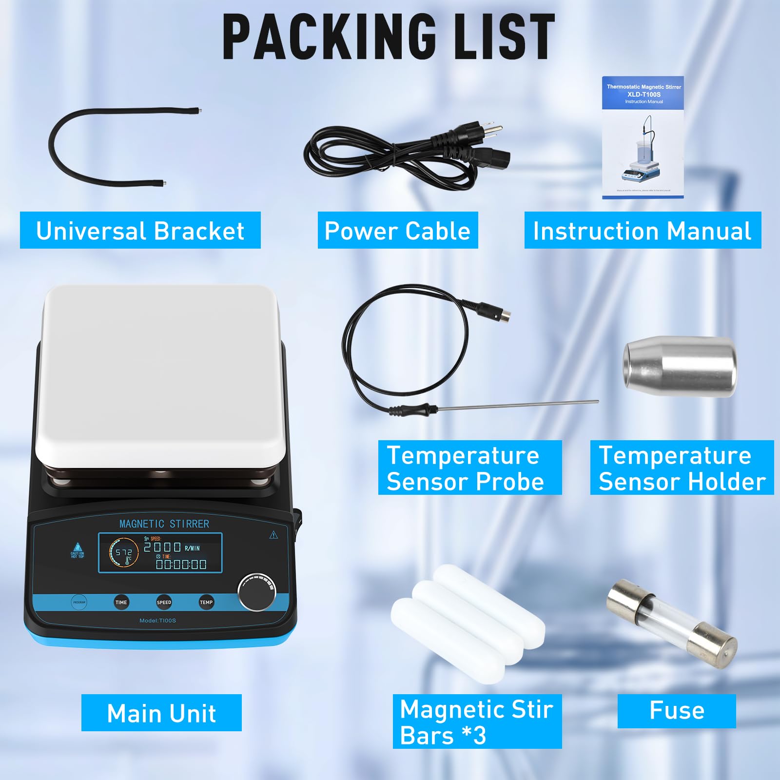 Digital Magnetic Stirrer Hot Plate w/Temp Sensor, 572℉ Magnetic Stir Plate w/3 Stir Bars, Max 6L Capacity Hot Plate Stirrer, 100-2000 RPM Magnetic Hotplate Stirrer w/LCD Display n Support Stand