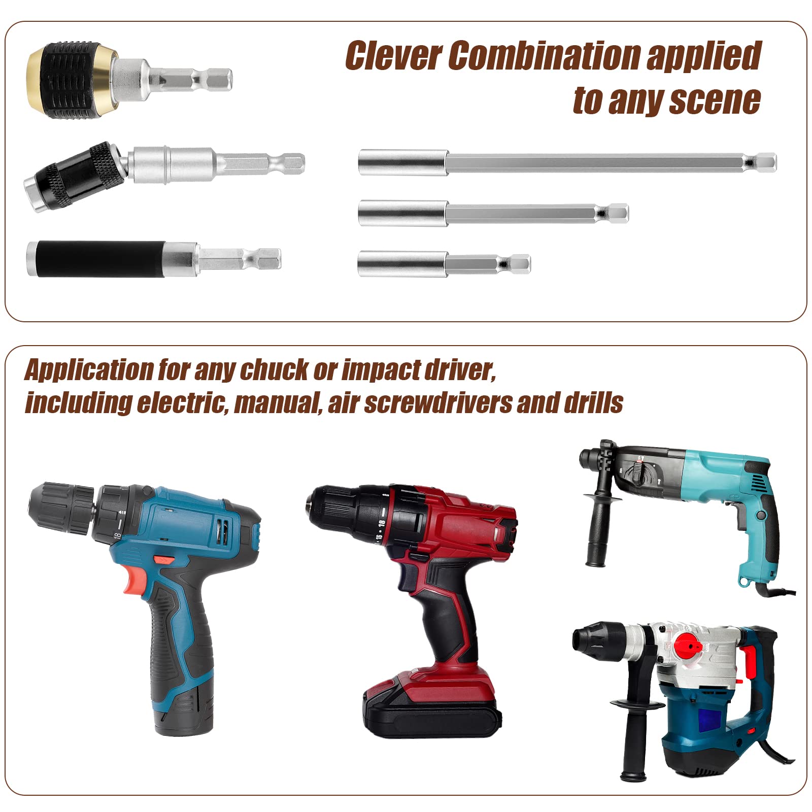 Drill Bit Holder Extension 6Pc Flexible Magnetic Swiveling Bit Tip Holder Bar Set Chuck Adapter Extender Pivot Impact Driver Screw Pivoting Screwdriver Release Rotary Extender for Tight Space Corner