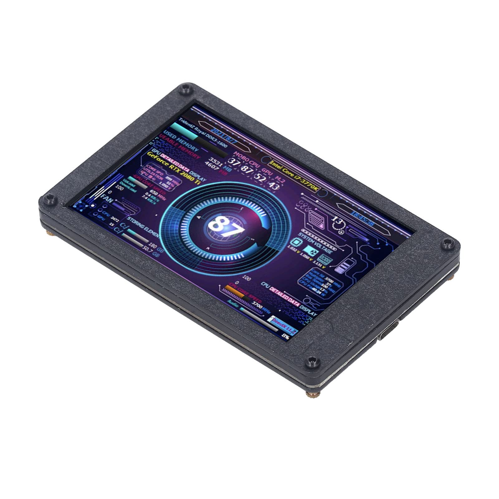 Computer RAM Monitor, Energy Saving USB Mini Screen Eye Protection Adjustable Brightness 3.5in for Company (with Elbow Line)