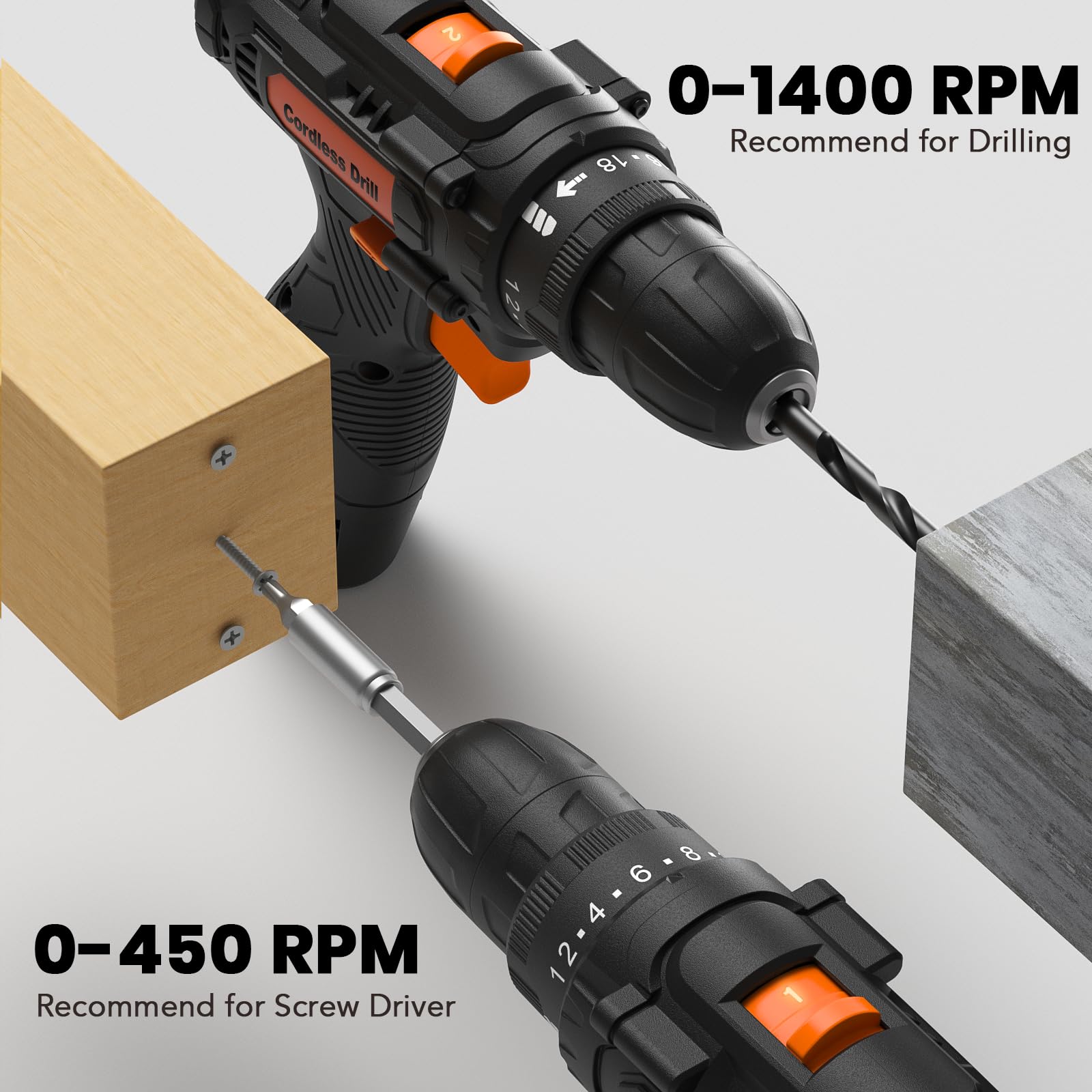 Drill Set 12V, VIWKO power drill cordless with battery and charger, Electric drill, 3/8" Keyless Chuck with 42 Acessories, 2 Speed, 25+1 Position, Mini drill, Screwdriver for Home DIY Projects