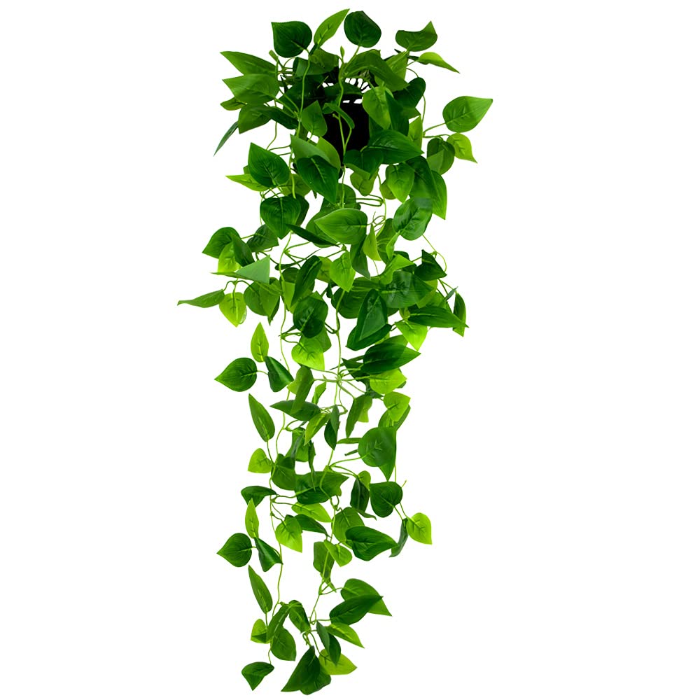 FOLUXING 1 Pack Artificial Hanging Plants, Fake Potted Plant with Black Pot for Home Indoor/Outdoor Office Garden Decor