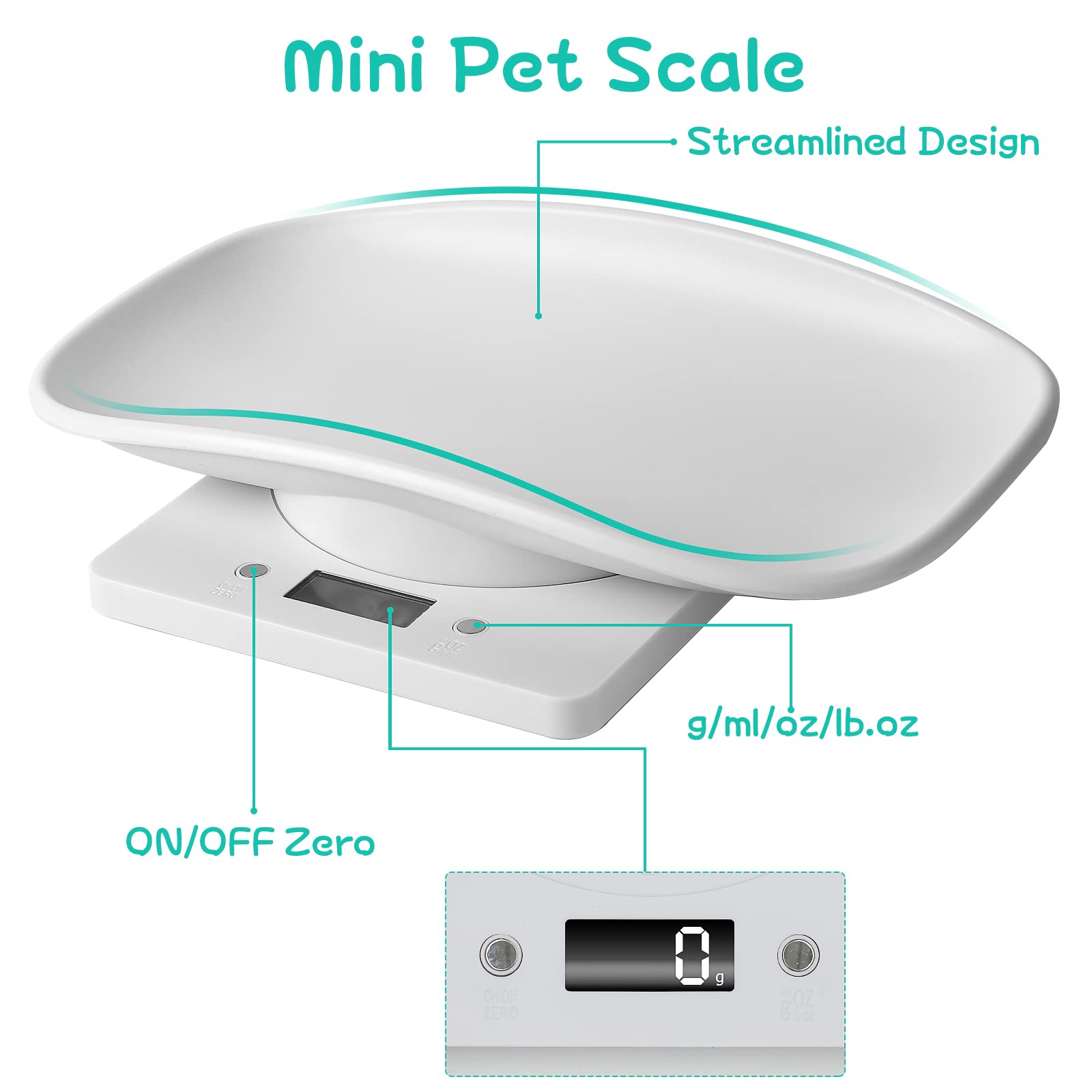 Digital Pet Scale, Puppy Scales for Weighing, Newborn Puppy Whelping Supplies, Accurate Small Animal Scale for Puppies/Kitten/Dog/Cat/Hedgehog, Multi-Function LCD Scale, Max 22lb,11.4inch