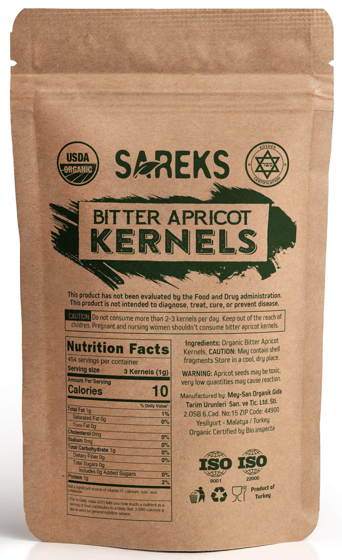 Bitter Apricot Kernels Organic Raw (10oz),0 USDA Organic Certified Seeds, NON-GMO, Product of Turkey, Gluten Free, Resealable Bag