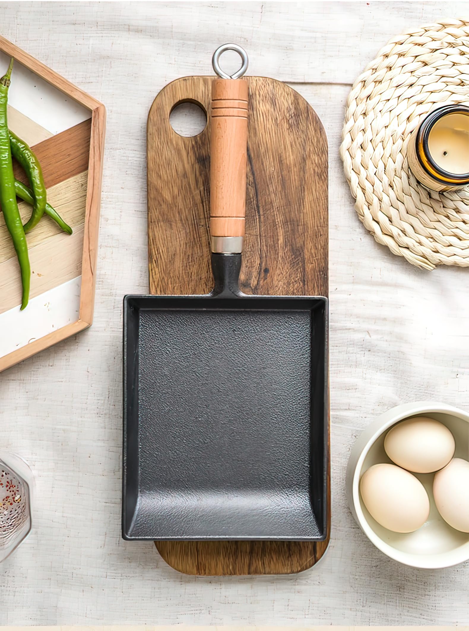 CoolZephyr Pre-Seasoned Cast Iron Tamagoyaki Pan - 9x7 Inches Ideal for Japanese Egg Omelettes