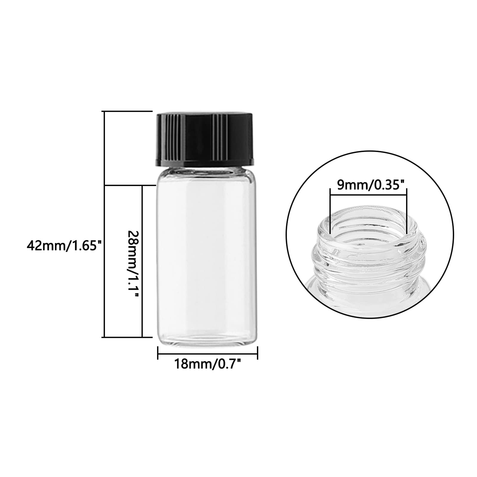 Csfglassbottles 50 pcs 5ml (0.17 Oz) Small Clear Glass Vials Liquid Sampling Sample Vial Leak-Proof Storage Bottles with Black Screw Caps for Oil Chemistry Lab Chemicals