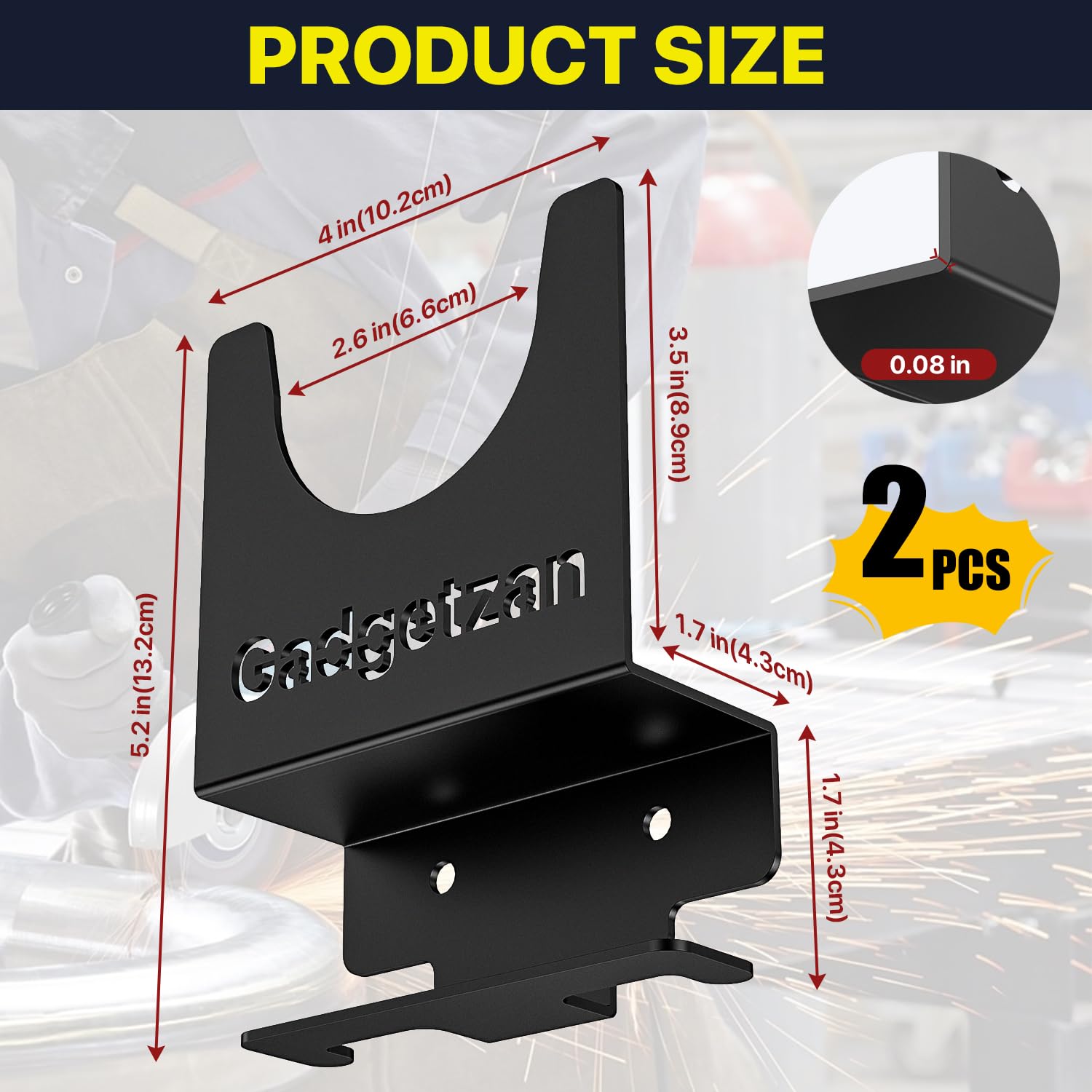 Gadgetzan Polisher Holder Wall Mount,Angle Grinder Holder Wall Mount for 5 Inch Angle Grinder/Polisher/Cutter,Angle Grinder Hanger Bracket with Wire Holder for Storage Tools Vertically - 2 Pack