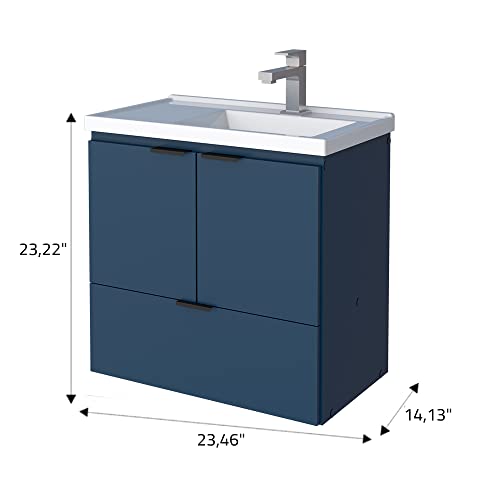 COZIMAX Vanity Soul 24" Floating Bathroom Vanity and Cultured Marble Sink with Soft Close Door (Blue)