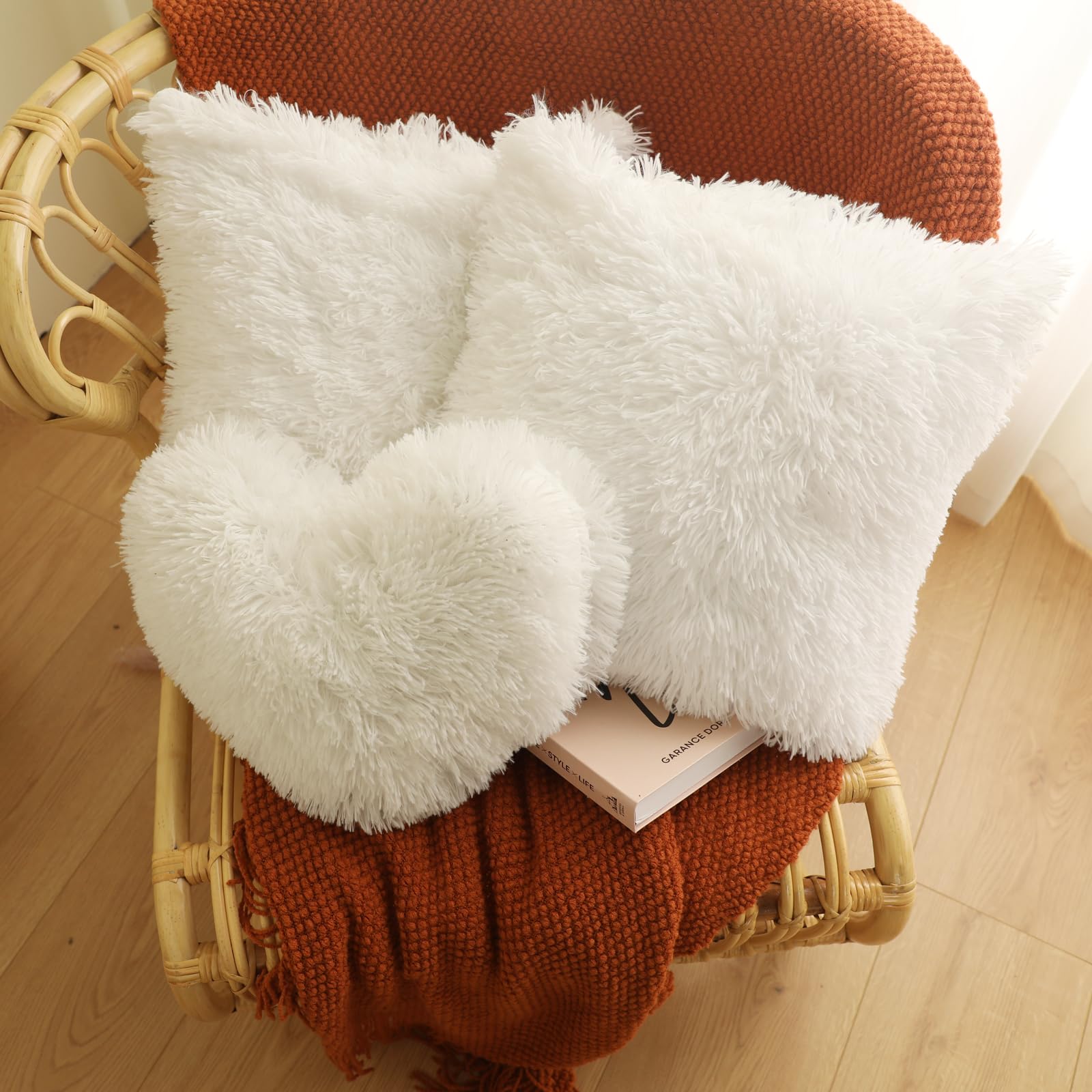 HAIHUA Faux Fur Plush White Comforter Cover Queen Set 9 Pieces,Shaggy Luxury White Bedding Set, Soft Fluffy Bed Sets Full Queen with Duvet Cover and Sheets (White, Full/Queen)