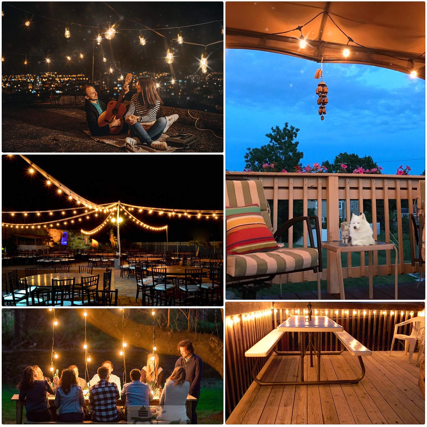 Banord Outdoor String Lights, 2 Pack 48ft Waterproof Patio String Lights, Commercial Dimmable ETL Approved 15 Base Sockets, 18 S14 Bulbs(3 Spares) 2700K WarmWhite for Backyard Porch Garden