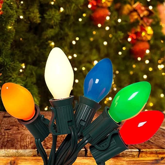 C7 Christmas lights 25Ft C7 Clear Christmas String Lights With 27 Vintage Incandescent Bulbs (E12 Base, 5W) Indoor/Outdoor Hanging Lights Patio Lights Backyard Porch Balcony Party Christmas Decor