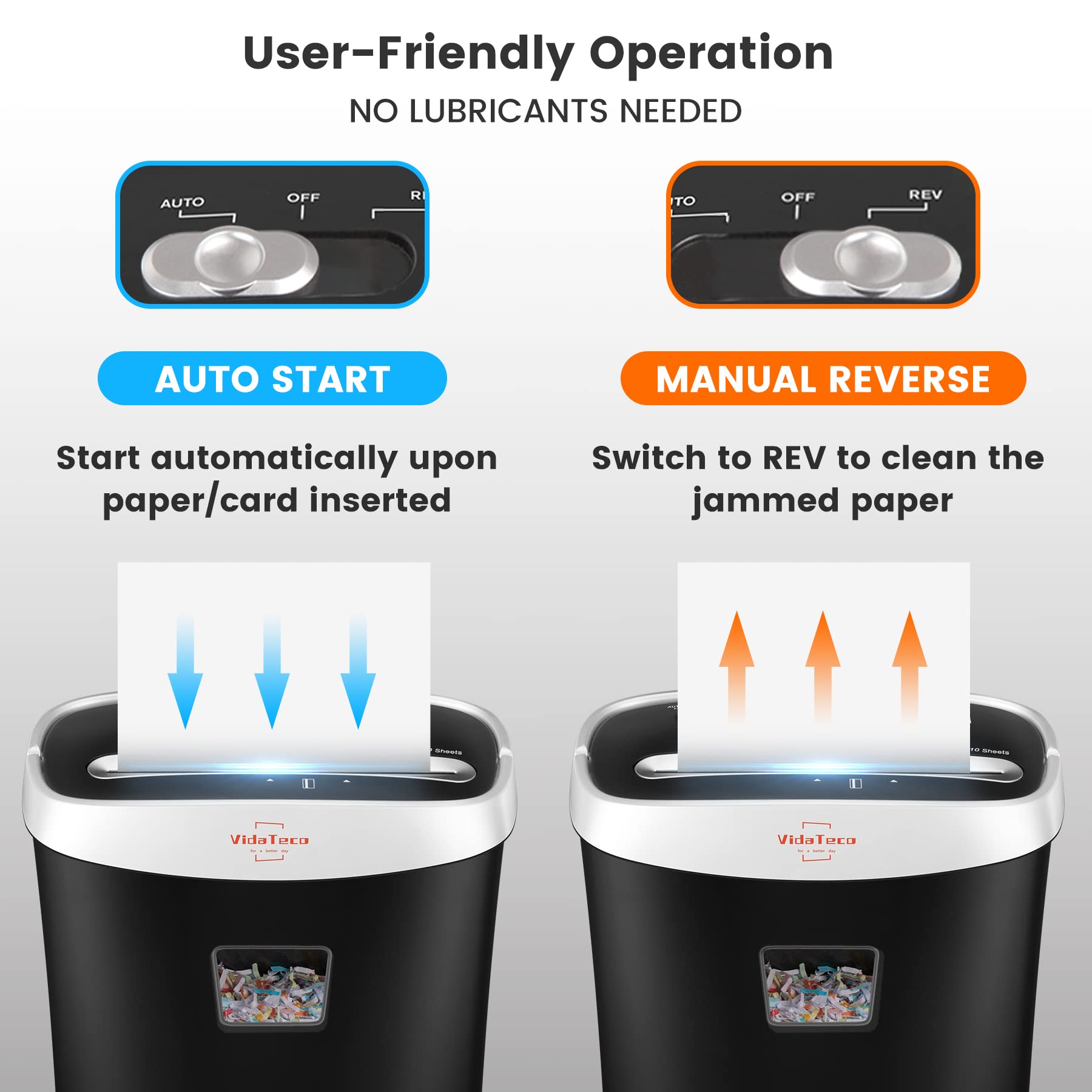 Paper Shredder,VidaTeco 10-Sheet Micro-Cut Shredder with US Patented Cutter,Also Shreds Card/Staple/Clip,Paper Shredder for Home Office,Durable&Fast with Jam Proof System,3.9-Gallon Basket (ETL)