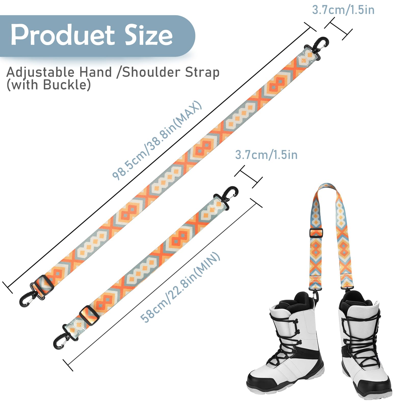 AzReference Ski and Boot Carrier Straps, Adjustable Shoulder Sling Leash, Roller Skate Leash for Skiing, Snowboarding, Ice Skates and Rollerblades (Yellow Blue)