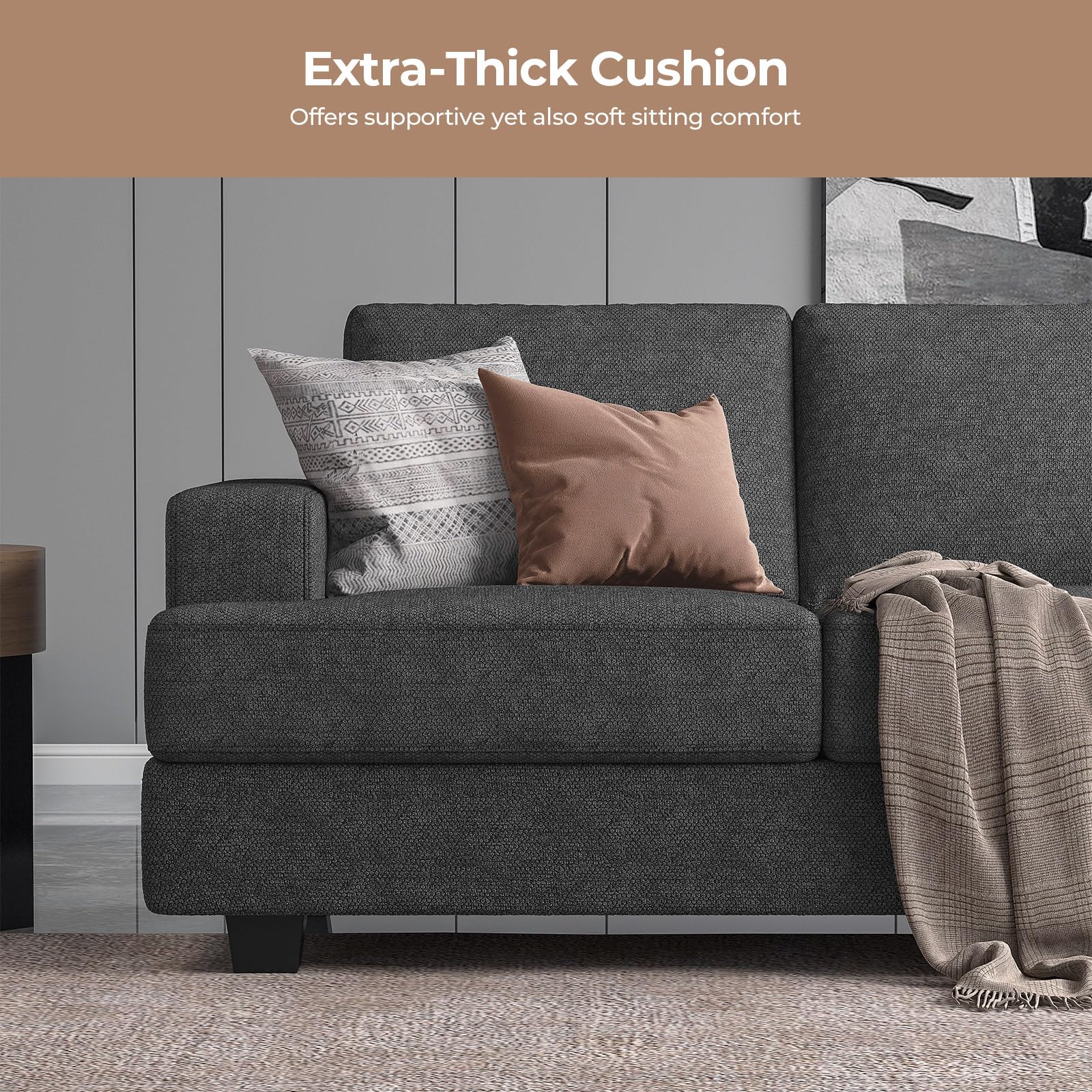 COPIAE 70” Loveseat Couches for Living Room, High Resilience Deep Seat Sofa, Wooden Frame 2 Seat Sofa Couch with Suppleness Armrests& Linen Fabric Cover, Mid Century Modern Comfy Couch for Bedroom