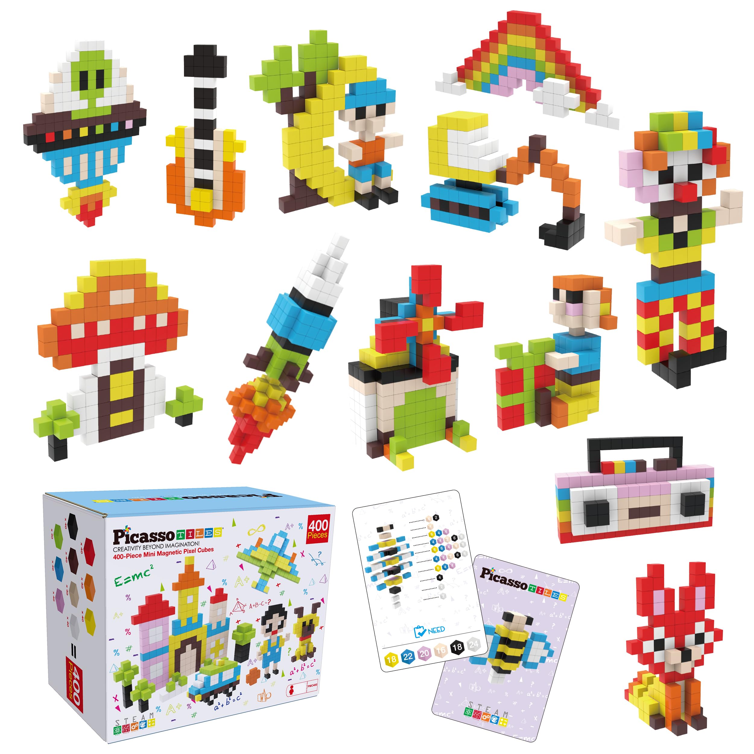 Picasso Cubes 0.5” Pixel Magnetic Puzzle Cube 400 Piece Mix & Match Sensory Toys STEAM Education Learning Building Block Magnets Children Construction Toy Set Stacking Magnet Creative Kit PMC400