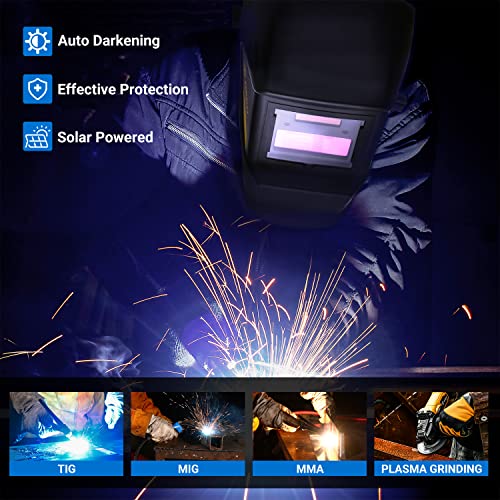 DEKOPRO Welding Helmet Solar Powered Auto Darkening Hood with Adjustable Shade Range 4/9-13 for Mig Tig Arc Welder Mask Black