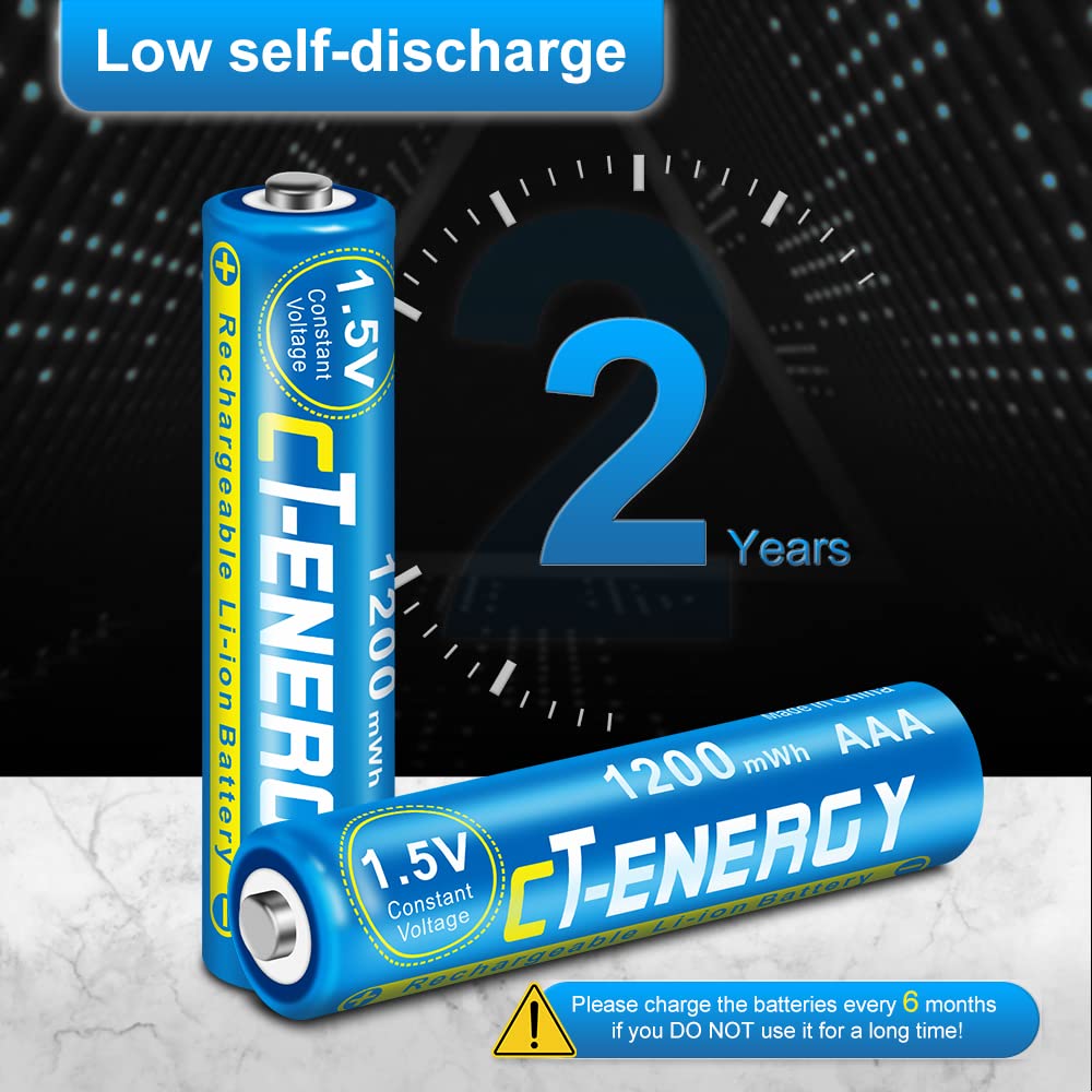 CT-ENERGY 4 Pack Rechargeable AAA Lithium Batteries,1.5V Rechargeable Triple A Battery 1200mWh