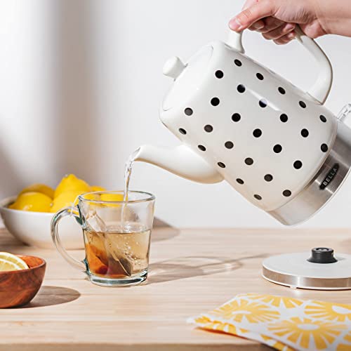 BELLA Electric Kettle & Tea Pot, Ceramic Water Heater with Detachable Swivel Base, Auto Shut Off & Boil Dry Protection, 1.5 Liter, Polka Dot, BPA Free