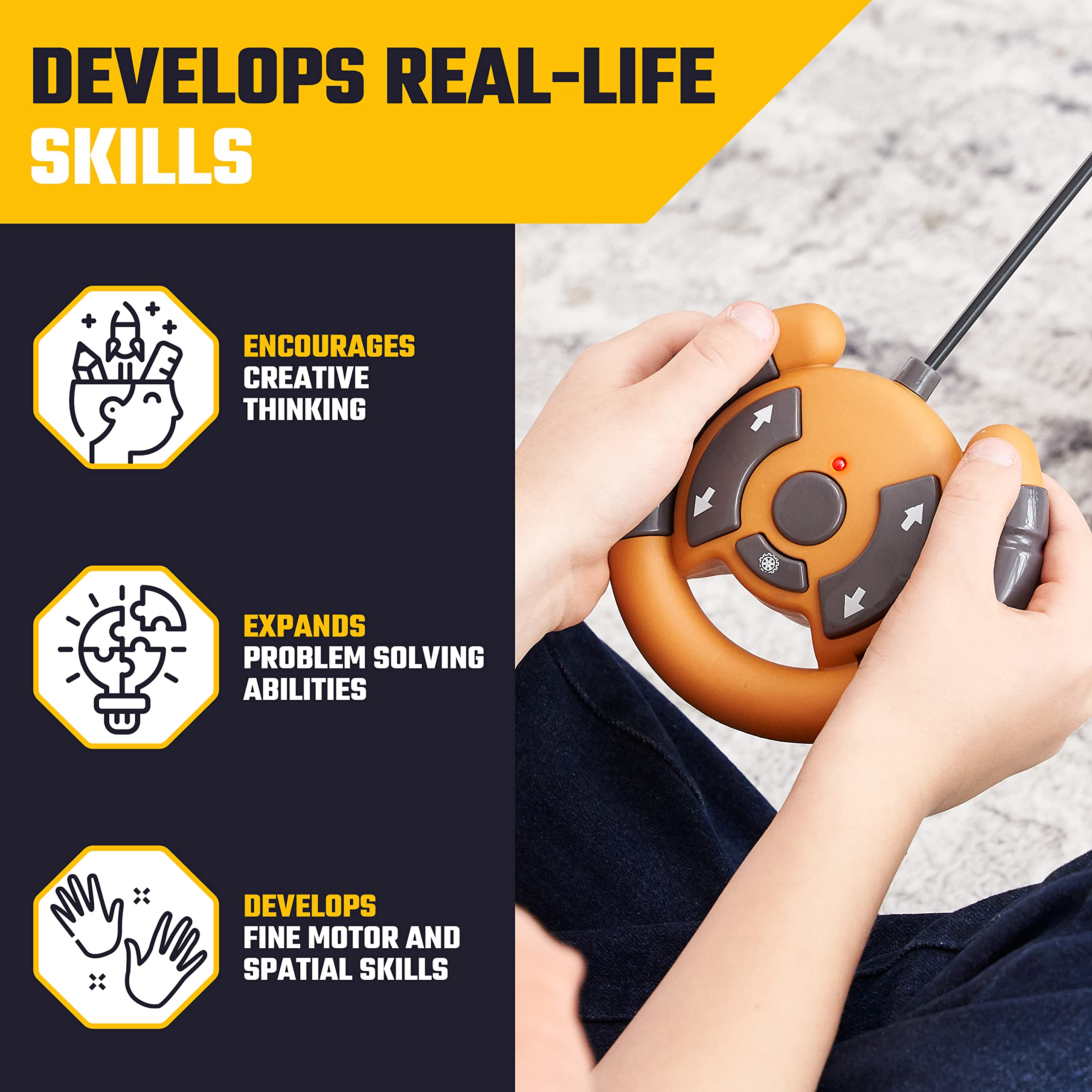 Playing Gorilla Remote Control Excavator Realistic Construction Toy for Boys Age 3 4 5 6 7 8 9 with Extra Rechargeable Batteries - 1:24 Scale Excavator Remote Construction Toys