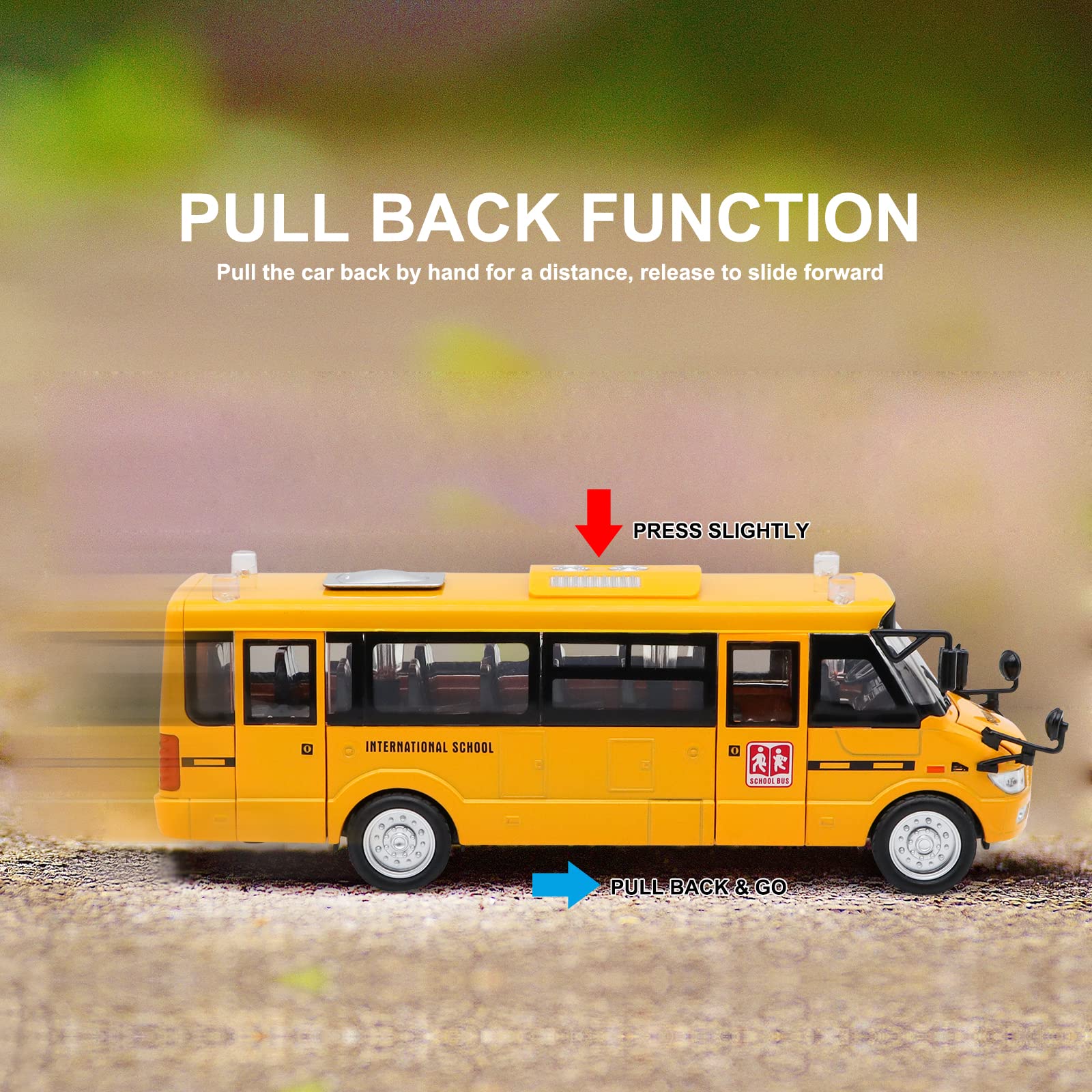 Ming You School Bus Toy for Toddlers - 9" Die-cast Pull Back Cars with Sounds Lights and Openable Doors, School Bus Toys for Kids Ages 4-8