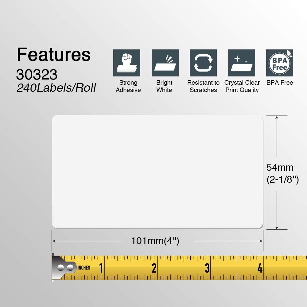 BETCKEY - Compatible DYMO 30323 (2-1/8" x 4") Shipping/Name Badge Labels, Strong Adhesive & Perforated, Compatible with DYMO Labelwriter 450, 4XL, Rollo & Zebra Desktop Printers [20 Rolls/4800 Labels]