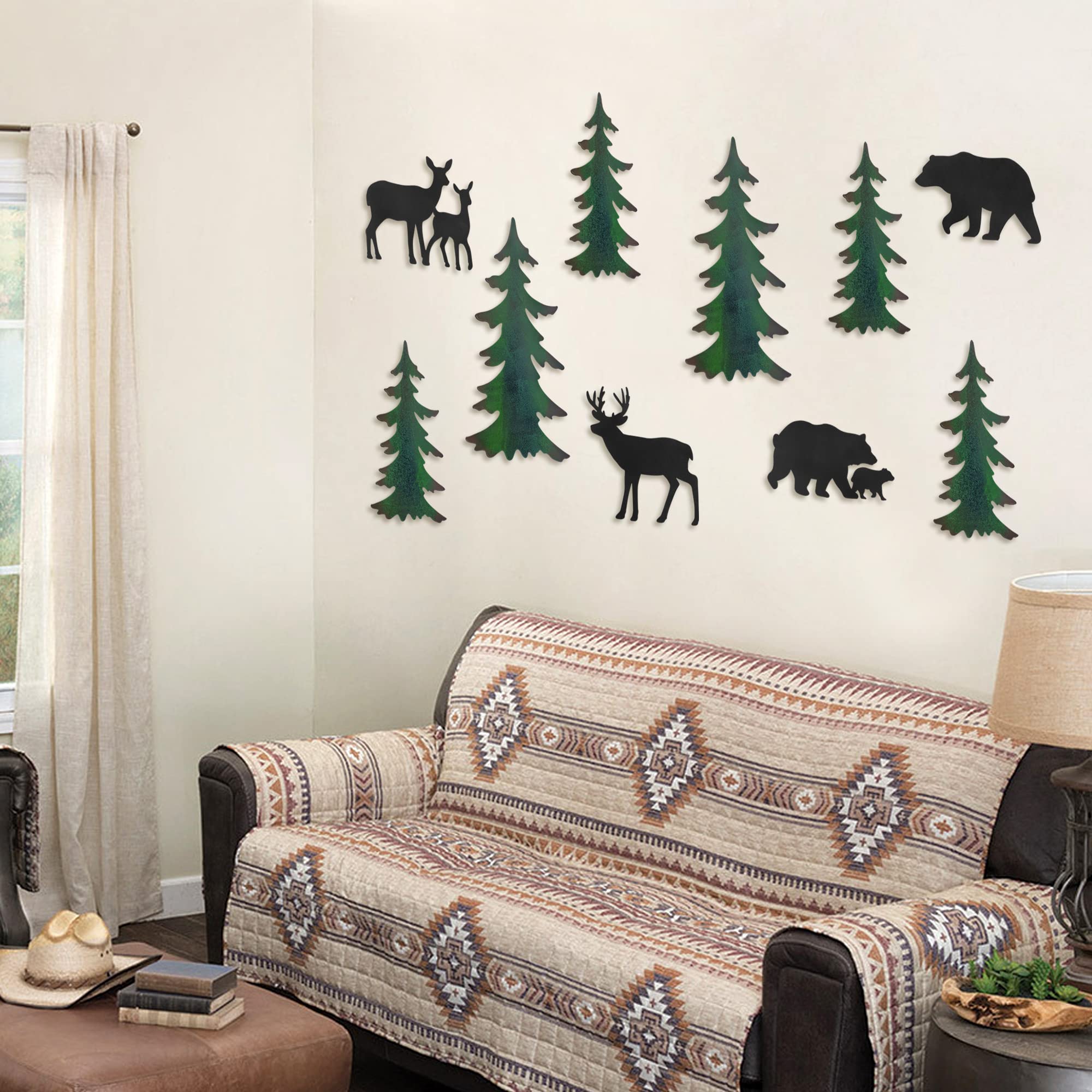 Limygus Metal Wall Art - Deer Pine Wall Decor Hanging Forest Decor Antique Metal Art Metal Wall Decor Home Bedroom Office Outdoor Decorations 5 Pieces