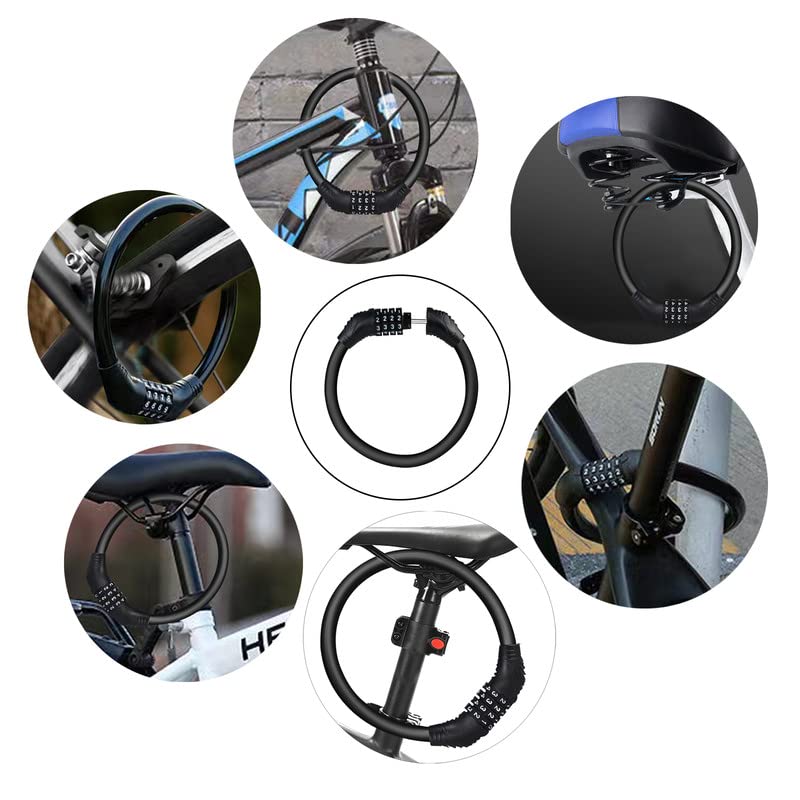Bike Lock Cable 4 Digit Resettable Combination Cable Lock, Portable Bicycle Code Lock Small Security Bicycle Lock for Electric Scooter, Road Bike, Mountain Bike, Black, xiejinhong