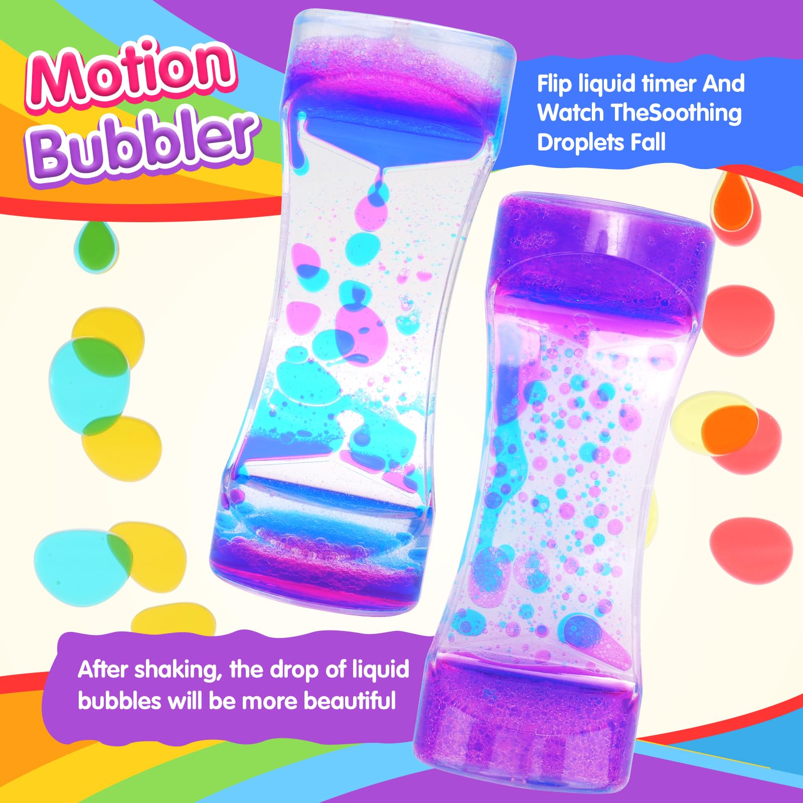 Liquid Timer - Sensory Toy for Relaxation, Liquid Motion Bubbler Timer with Floating Color Lava Lamp, 3-Pack Incredibly Effective Calming Stress Relief Hourglass Toy for Kids & Adults, Autism & ADHD