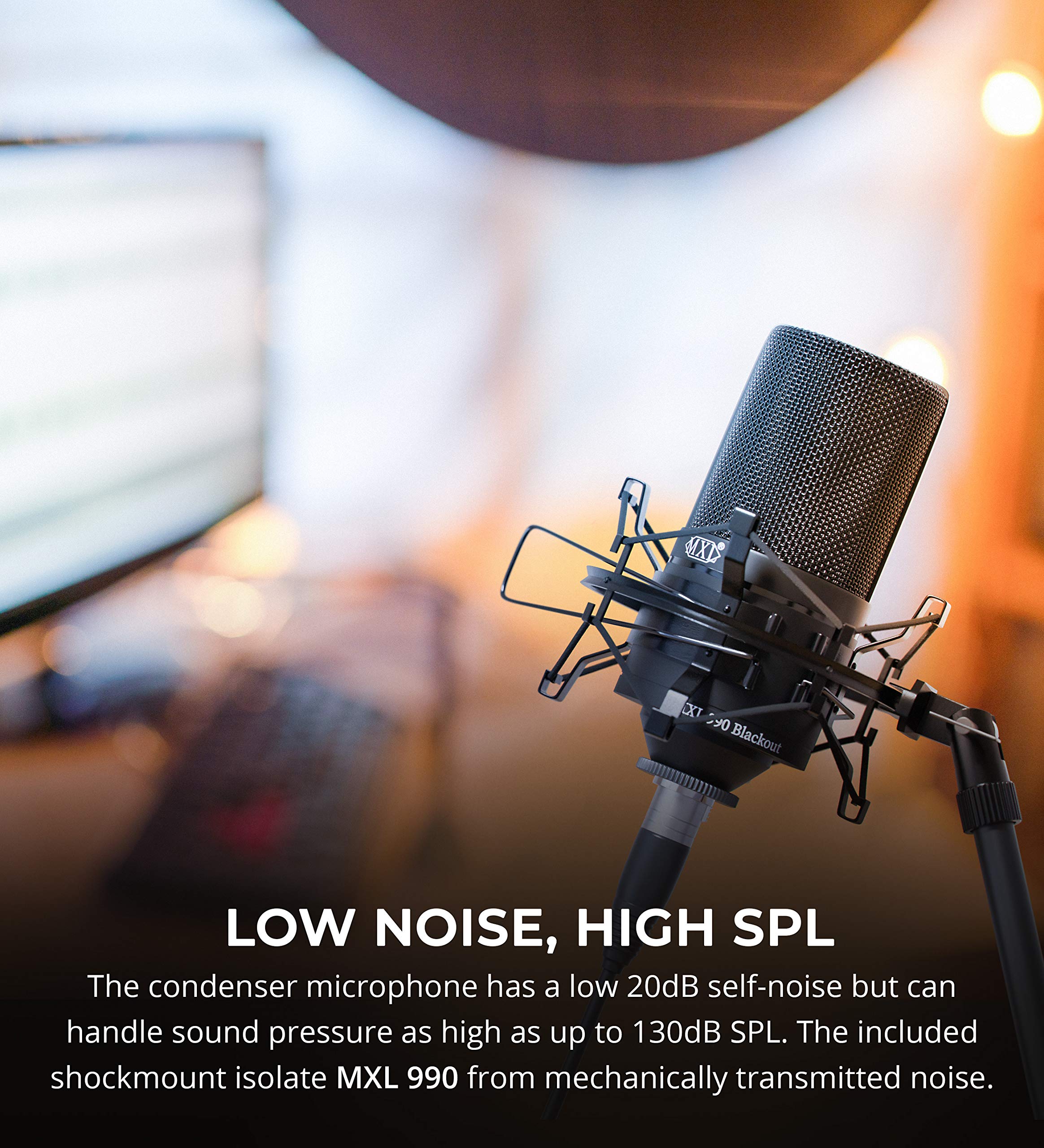MXL 990 Condenser Microphone for Podcasting, Singing, Home Studio Recording, Gaming & Streaming | Detailed Sound | XLR | Large Diaphragm (Blackout)