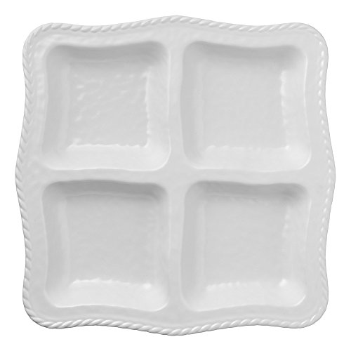 Merritt White Nautical Rope 13.5-inch Divided Melamine Chip & Dip Platter