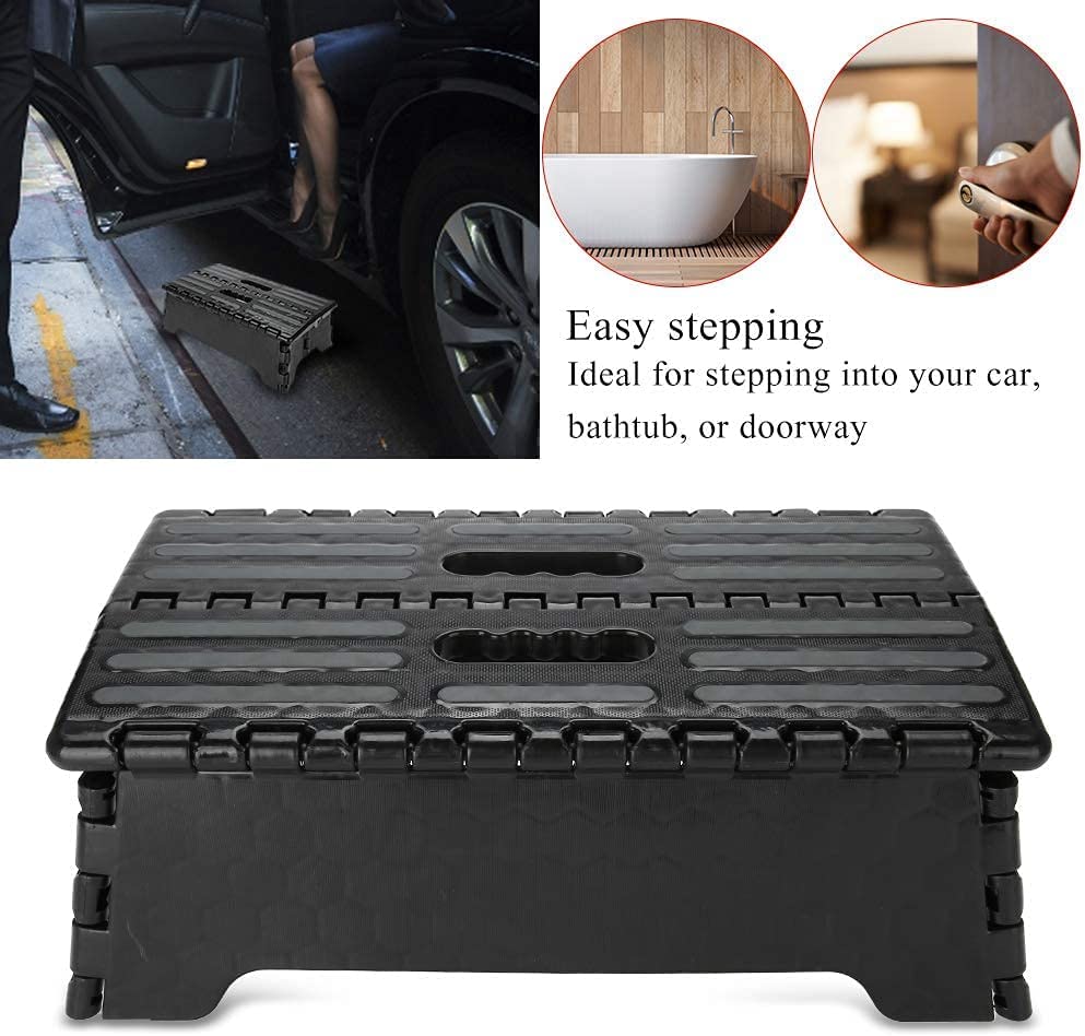 Folding Step Stool, Plastic Portable Black Step Ladder One Step Ladder Lightweight Step Chair Ladder for Elderly Pregnant Bathroom Travel Use, Holds to 150kg, 14.9 * 8.5 * 5.1