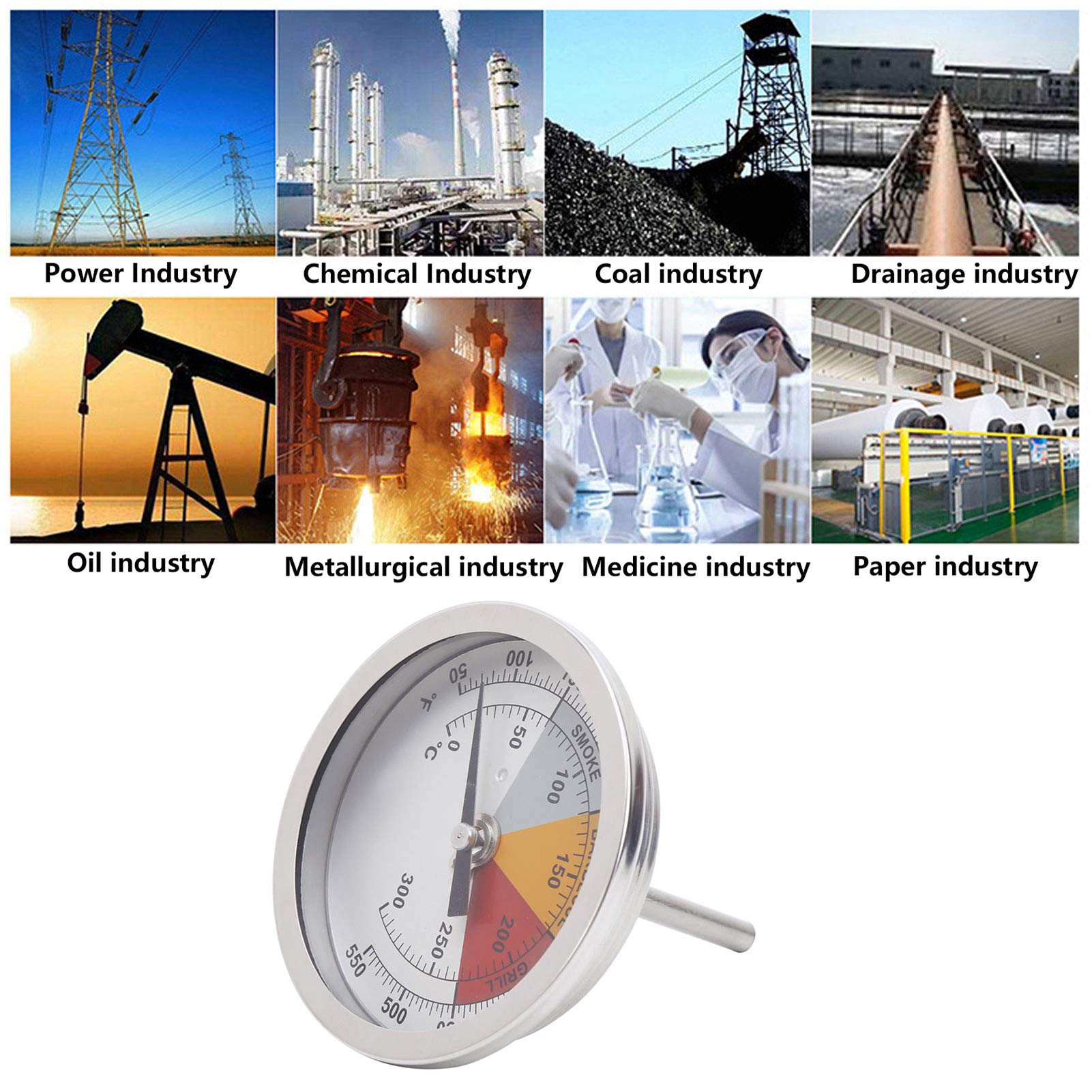 Candy/Deep Fry Thermometer, Cooking Pointer Thermometer Kitchen Thermometer 0‑300℃ 1/2in NPT Stainless Steel for
