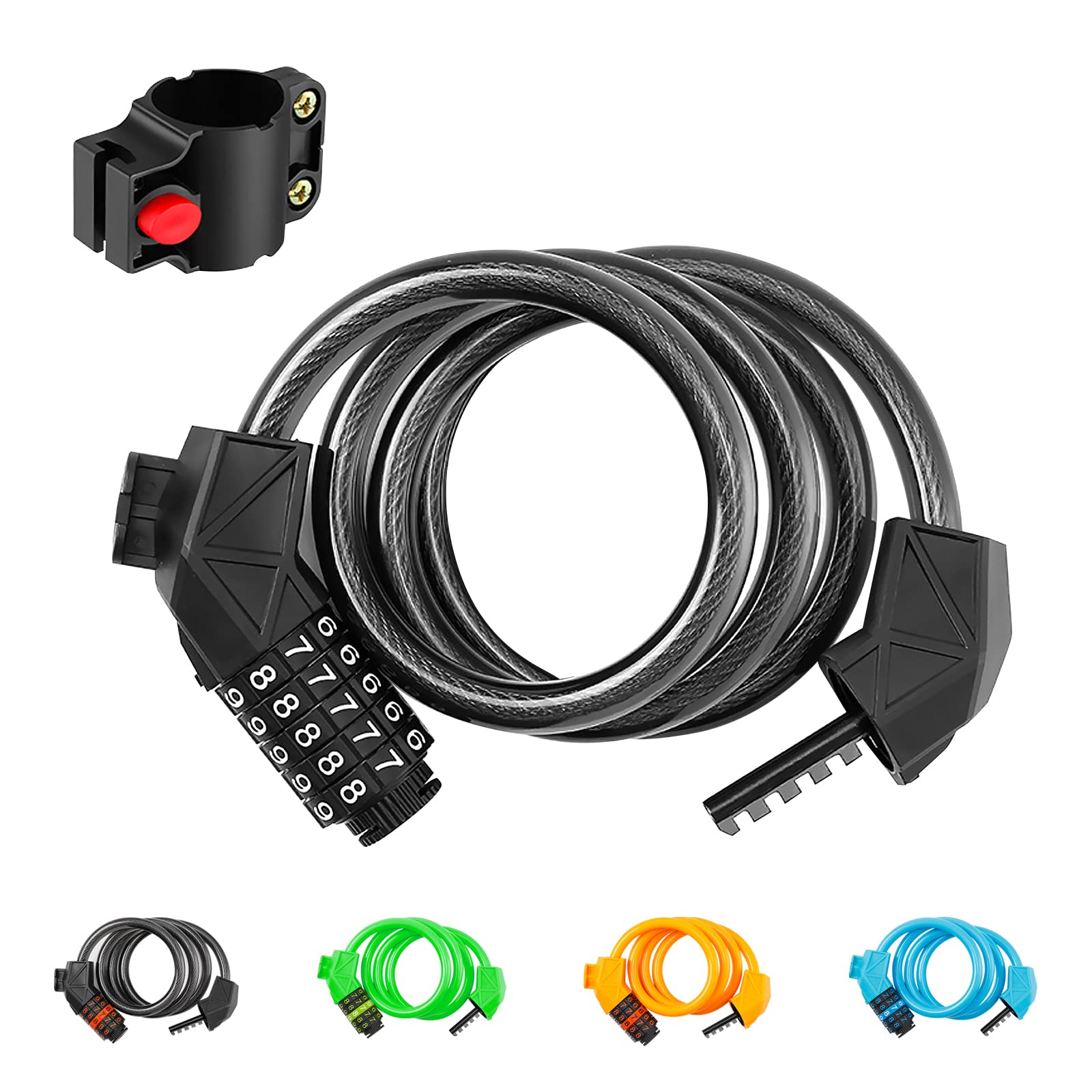 Bike Lock Cable - Strong Durable Bicycle Lock 4 Feet Portable Heavy Duty Anti Theft Cable Locks 5 Digit Combination Cable Bike Lock with Holder Easy to Use Suitable for Bicycles(Black)