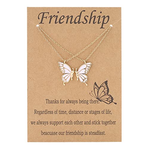 Friendship Necklace 2 Best Friend Friendship Gifts for Women Friends, Butterfly Matching Bestie BFF Necklace Gifts for Girls Women Friends Female Long Distance Birthday Christmas Valentines Day Gifts (Gold)