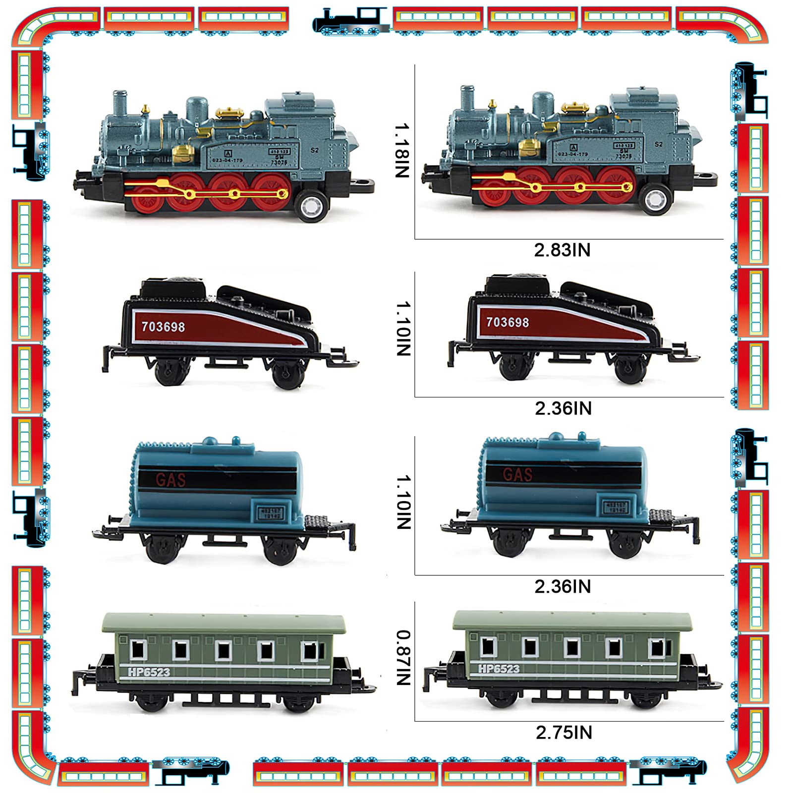 Mini Alloy Retro Steam Train Toy Kit Die-Cast Pull Back Simulation Steam Train Model Toys for 3 4 5 6 Years Old Kids Boys and Girls 8PCS