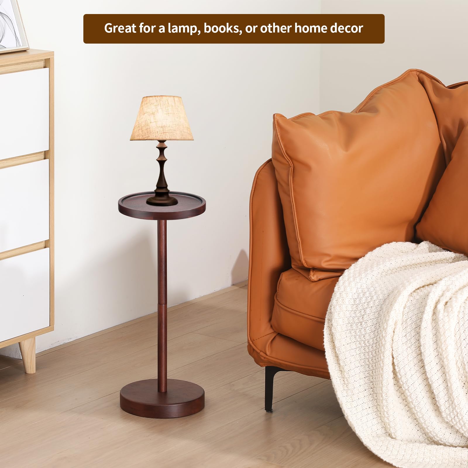 EVERBBKING Solid Acacia Wood Pedestal Side Table, Drink Table, Small End Table Pedestal End Table, Small Pedestal Table Small Round Table Martini Table