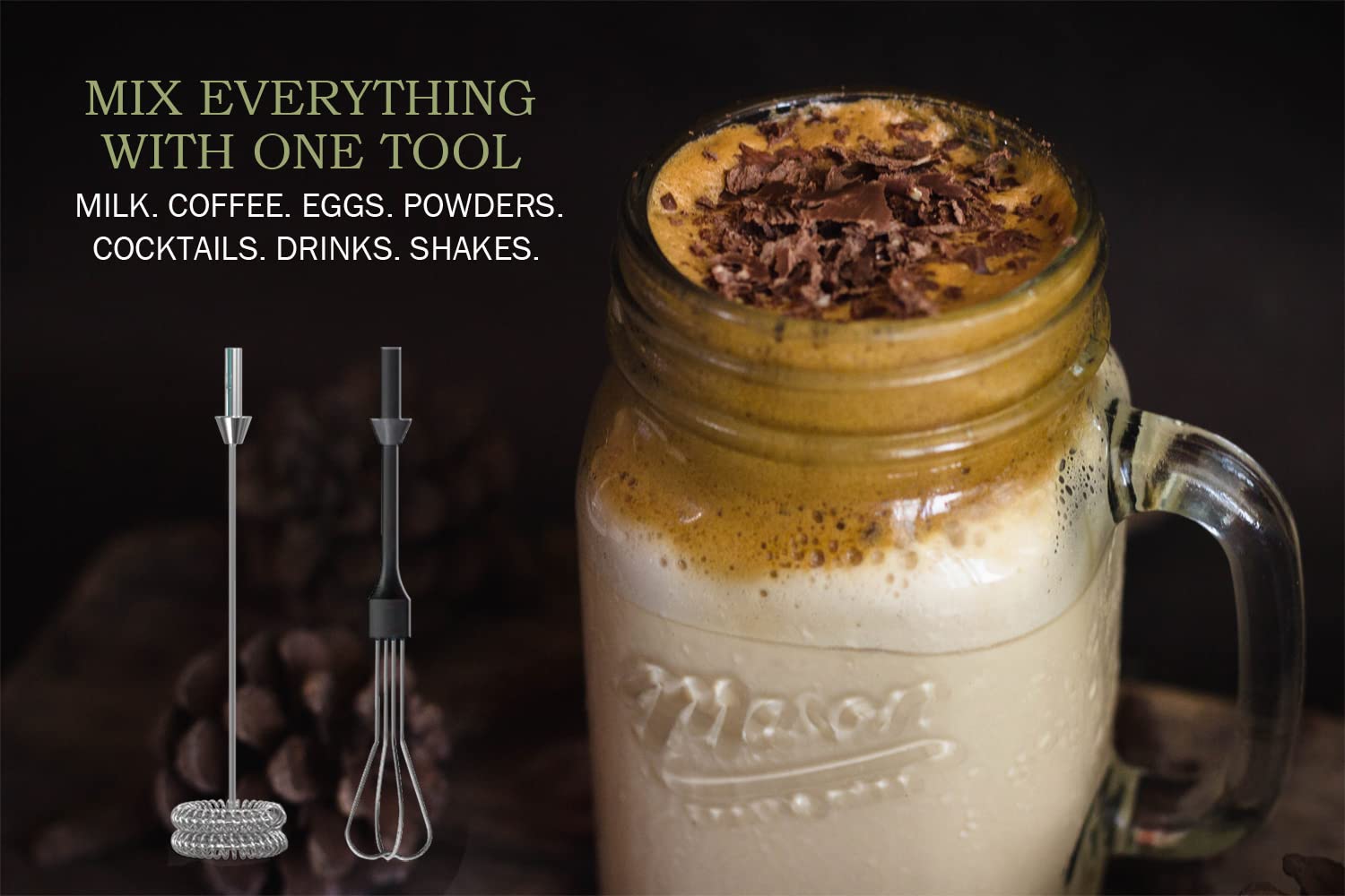 ELITAPRO ULTRA-HIGH SPEED Milk Frother - Double Whisk Handheld Foam Maker - 2-in-1 Drink Mixer - Detachable Egg Beater - Frother Wand for Matcha, Coffee, Latte, Cappuccino, Hot Chocolate (Gray)