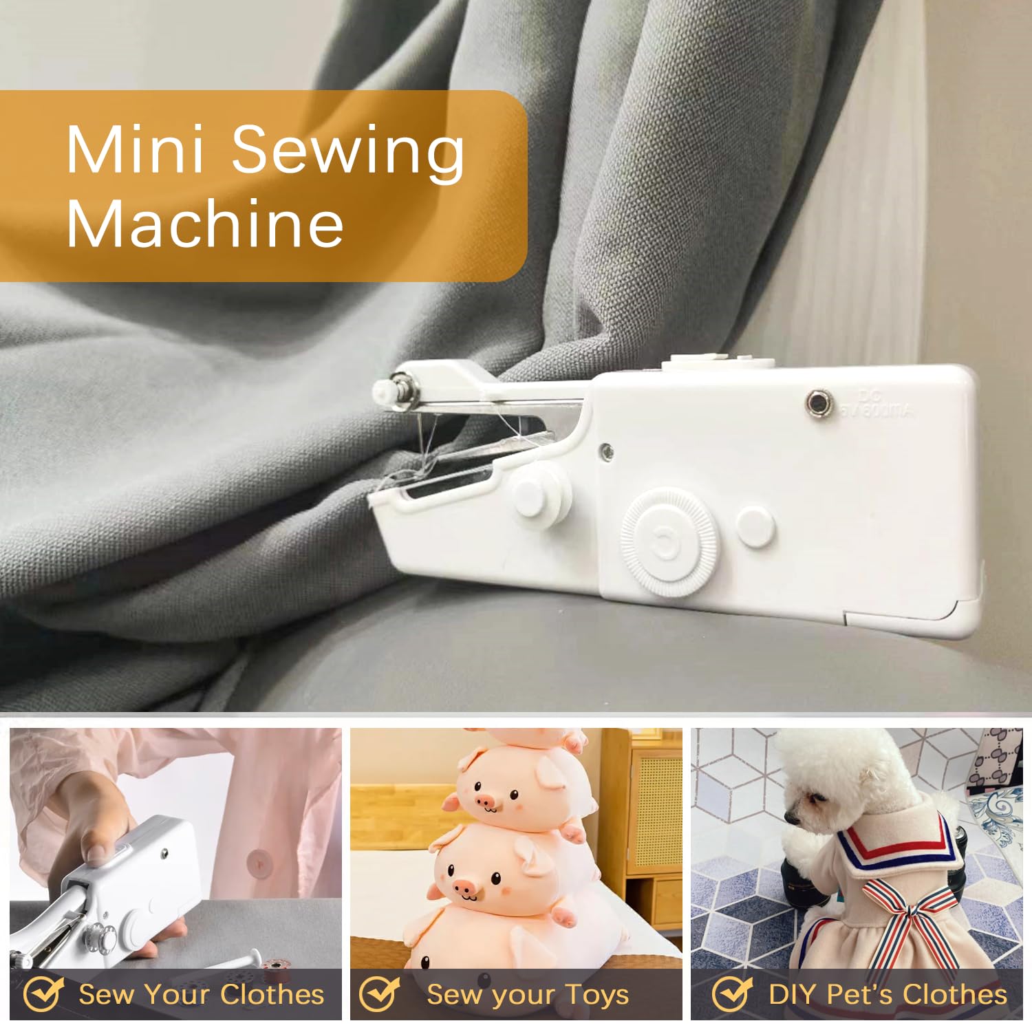 Handheld Sewing Machine, Mini Portable Electric Sewing Machine for Adult, Easy to Use and Fast Stitch Suitable for Clothes,small handheld,Fabrics, DIY Home Travel,White,