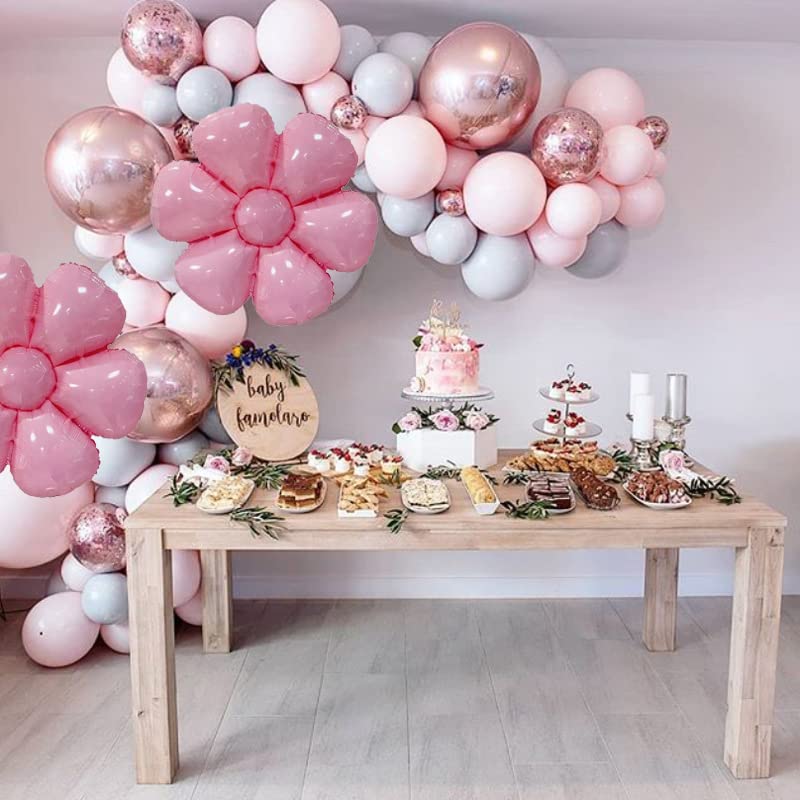 Birthday Party Decorations Flower Party Balloons Supplies Kids Happy Birthday Decorations (Pink)