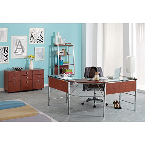 RealspaceĀ® Mezza 62"W L-Shaped Desk, Cherry/Chrome