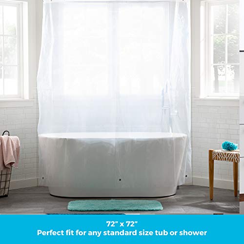 Linenspa Clear 4G Shower Curtain Liner β PEVA Waterproof Vinyl β 72 x 72 Inch Standard Shower Liner - Dorm Room Essentials