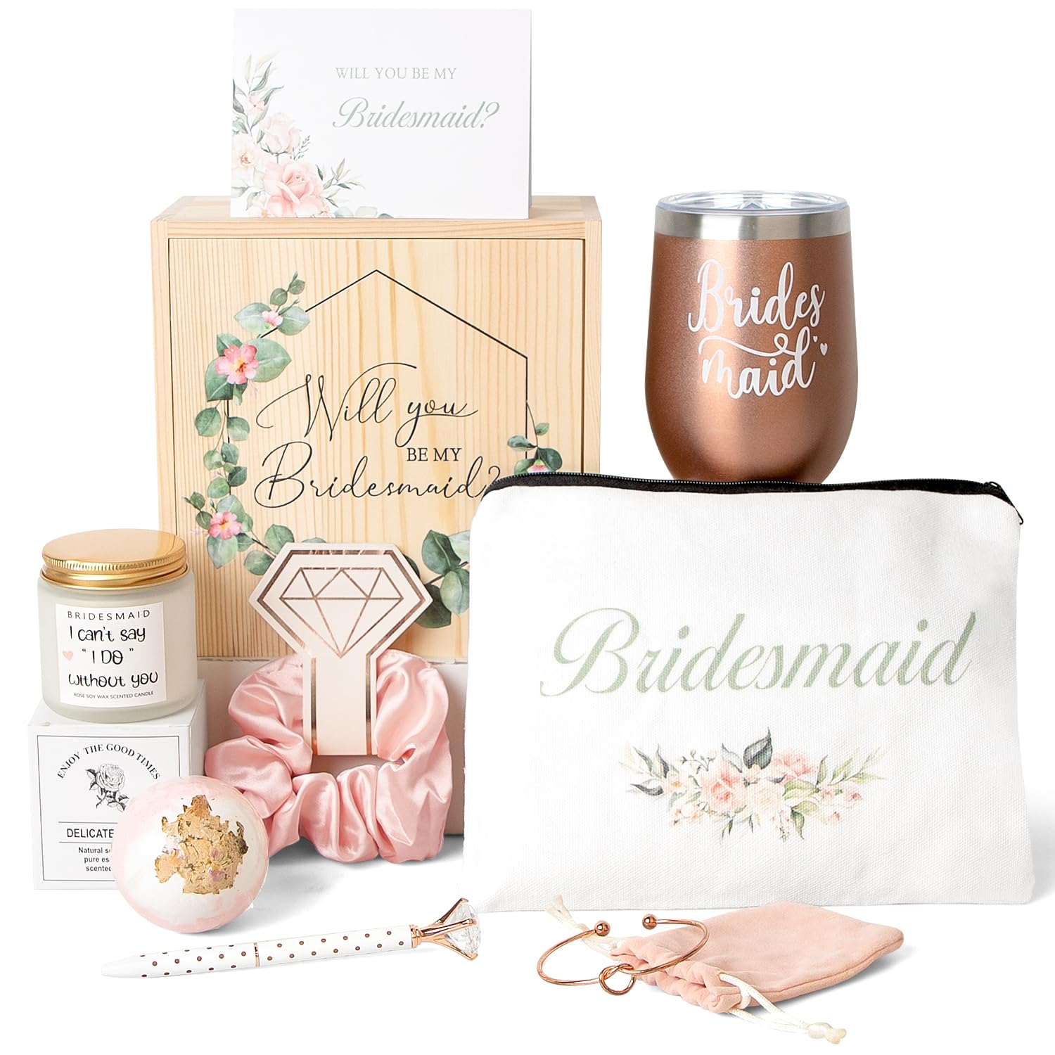 Bridesmaid Proposal Gifts, Bridesmaid Proposal Box, Will You Be My Bridesmaid Gift Wooden Box, Bachelorette Party Gifts, 12 oz Stainless Steel Wine Tumbler Cup, Bride Tribe, Engagement Wedding Gifts