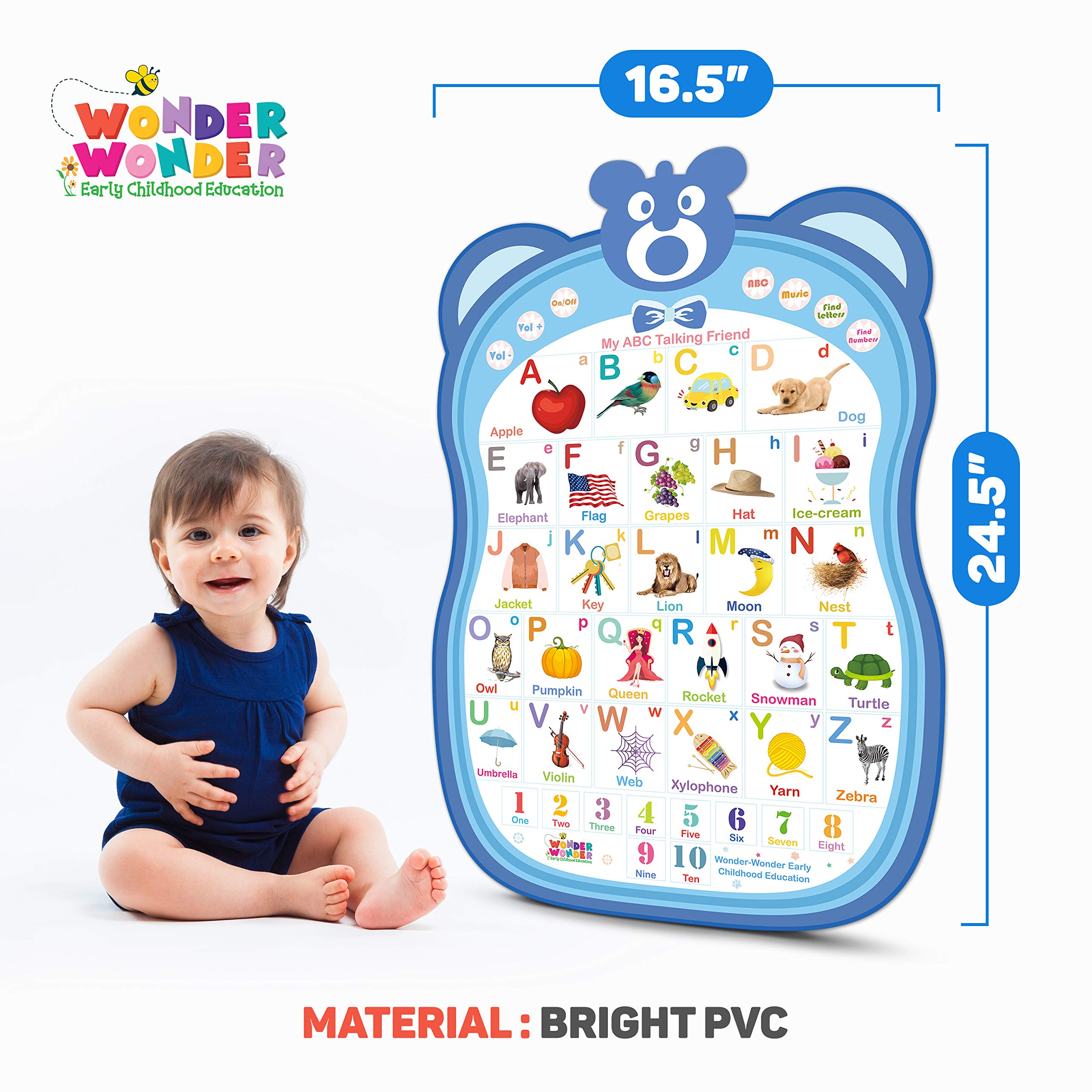 My ABC Talking Friend Interactive Alphabet Toy Talking Poster Wall Chart, Educational Toy for Learning Toddlers, Age 2+ Year Old, Kindergarten, Preschool Boys and Girls [BLUE COLOR ONLY]