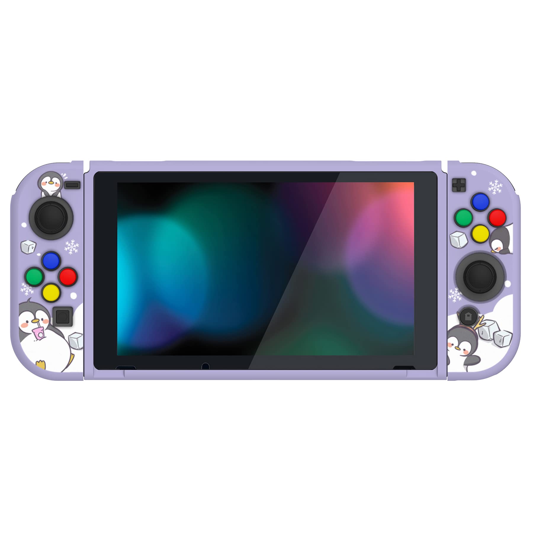 PlayVital ICY Cube Penguin Protective Case for Nintendo Switch, Soft TPU Slim Case Cover for Nintendo Switch Joycon Console with Colorful ABXY Direction Button Cap