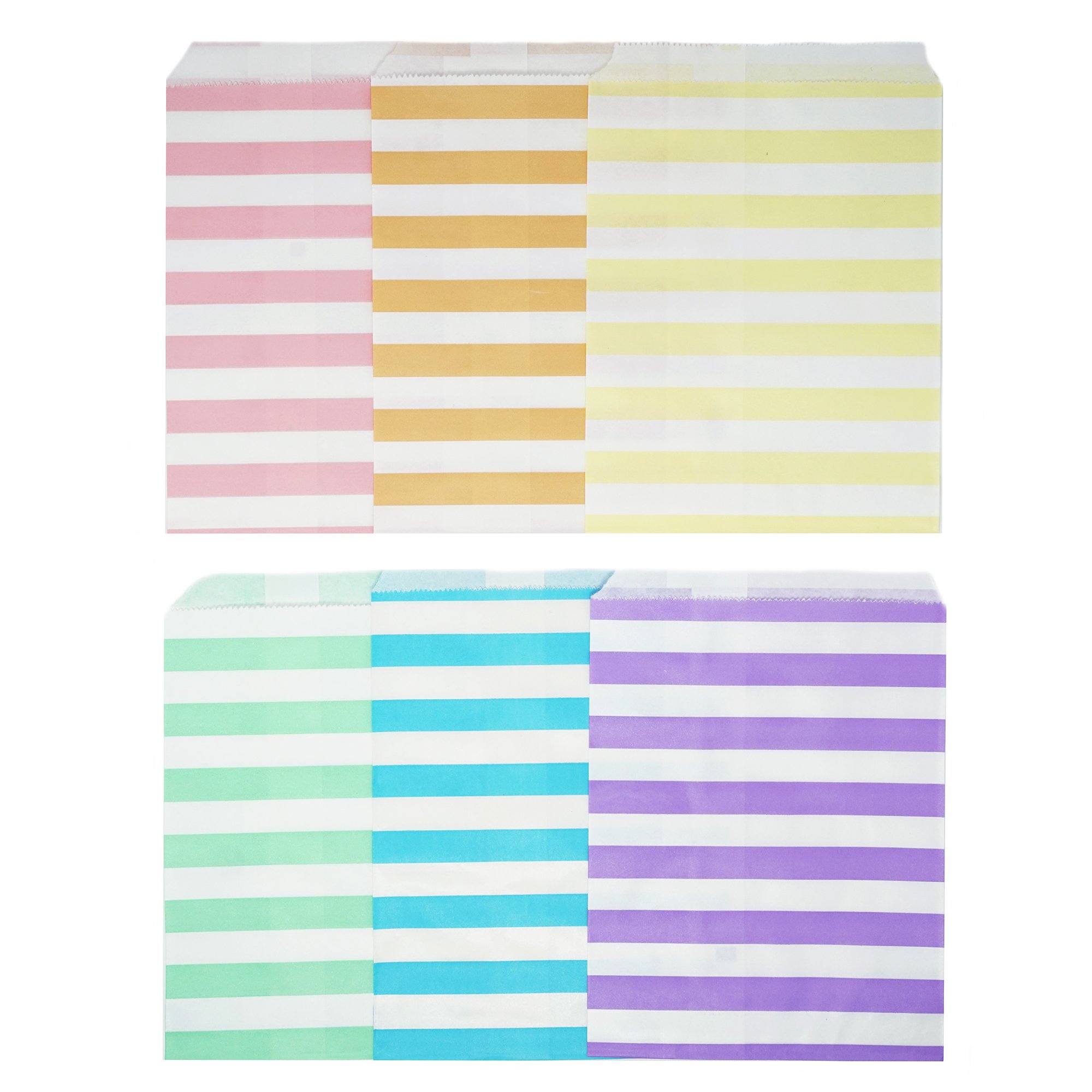 Food Safe Biodegradable Paper Candy Favor & Treat Bags For All Parties - 48 Count Assorted, 7x5 Size - By Chloe Elizabeth (Rainbow Pastel Mix)