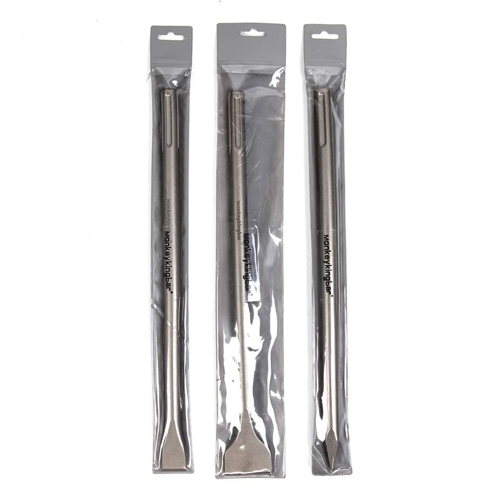Monkey King Bar -Sds Max Bits 16" SDS Chisel Set-3pcs Masonry Drill Bits Set Suitable with All Brand of Sds Max Hammer Drills- Sds Max Chisel- Point Chisel, Scaling Chisel, Flat Chisel